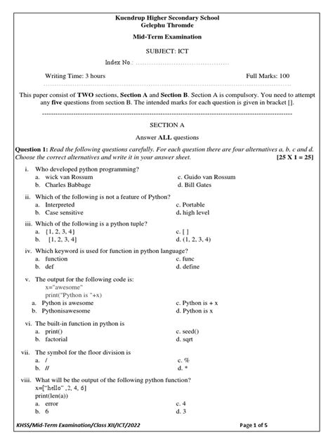 Ict 2022 Mid Term Pdf Python Programming Language Computer Engineering