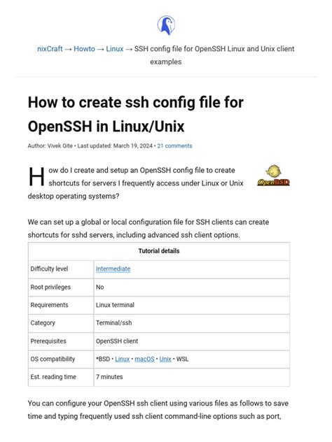 How To Create Ssh Config File For Openssh In Linux Nixcraft Pdf Secure Shell Port