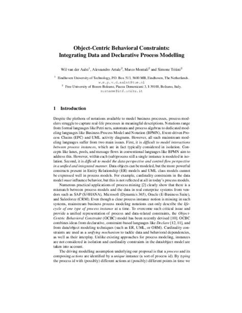 Pdf Object Centric Behavioral Constraints Integrating Data And