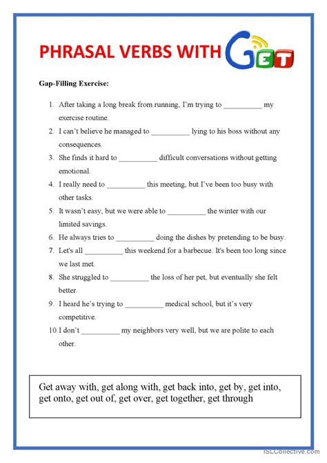 Phrasal Verbs With Get General Gra English Esl Worksheets Pdf And Doc
