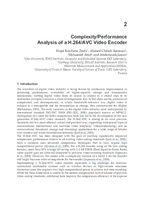Pdf Complexityperformance Analysis Of A H264avc Video Encoder Abderrazek Jemai