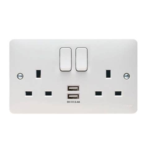 Hager Sollysta Switched Double Socket With Twin USB Ports Socket World