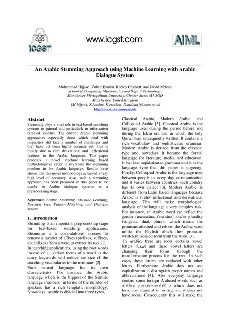 Pdf An Arabic Stemming Approach Using Machine Learning With Arabic Dialogue System
