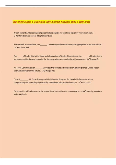 SSgt WAPS Exam Questions Correct Answers Pass Top Tier Academic Papers