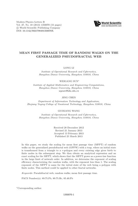 pdf mean first passage time of random walks on the generalized