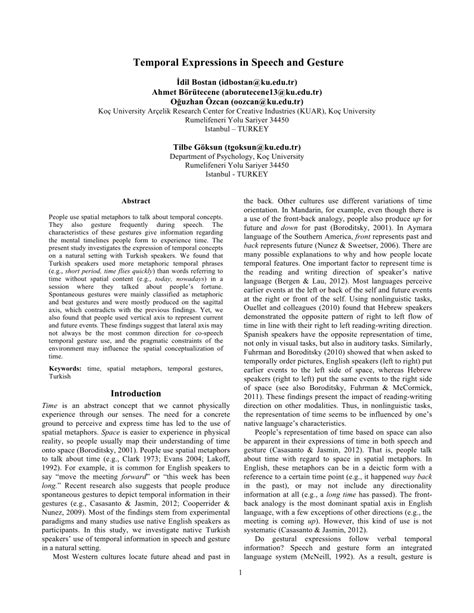 Pdf Temporal Expressions In Speech And Gesture
