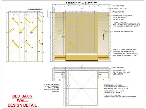 Unique Bedback Wall Design Plan And Elevation Cad Drawing Plan N