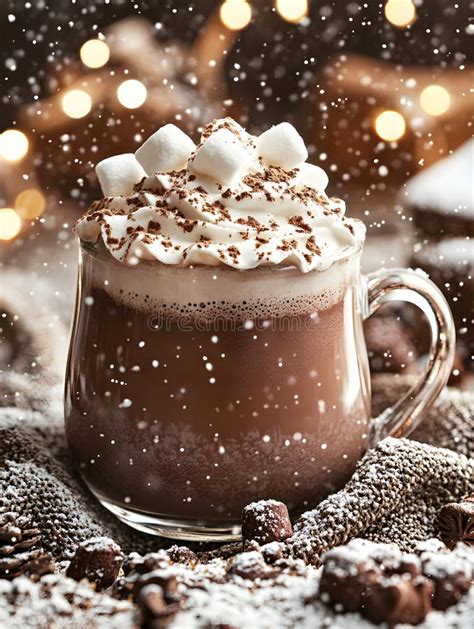 Cup Of Hot Chocolate Or Mug Of Cocoa With Small Marshmallows Against