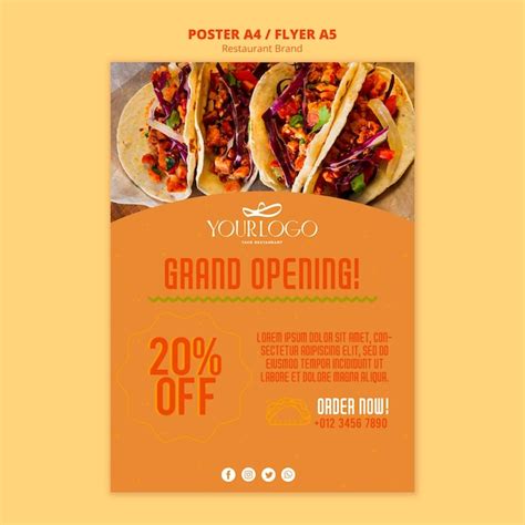 평면 디자인 레스토랑 템플릿 무료 Psd 파일