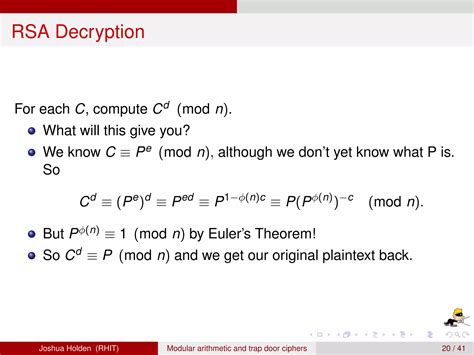 Modular Arithmetic And Trap Door Ciphers PPT