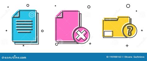 Set Document Delete File Document And Unknown Document Folder Icon Vector Stock Vector