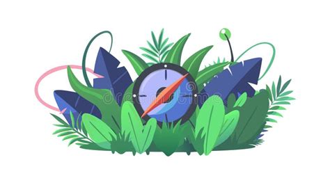 Compass Surrounded By Plants Nature Navigation Growth Vector Design