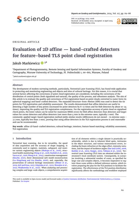 Pdf Evaluation Of 2d Affine — Hand Crafted Detectors For Feature Based Tls Point Cloud