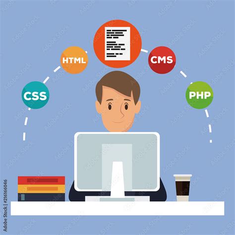 Vektorová Grafika „programmer With Software And Programming Symbols