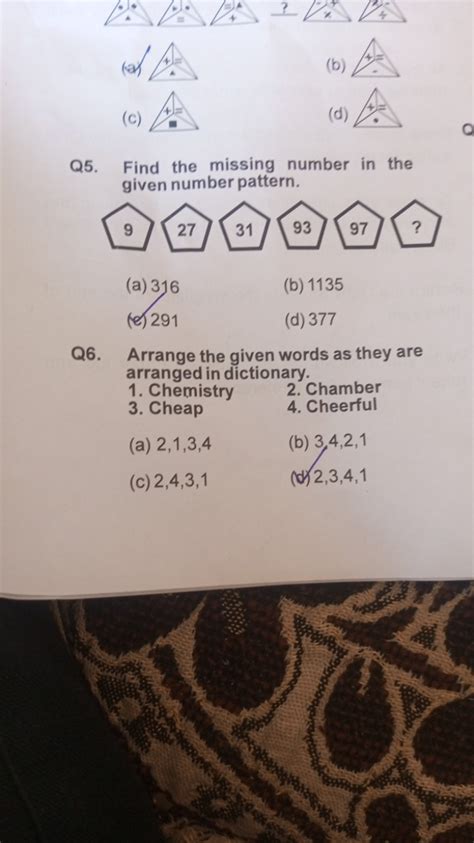 B C D Q5 Find The Missing Number In The Given Number Pattern A
