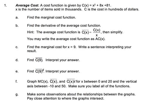 Solved 1 Average Cost A Cost Function Is Given By Cx