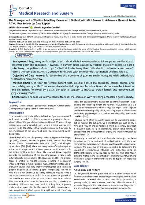 Pdf The Management Of Vertical Maxillary Excess With Orthodontic Mini Screws To Achieve A