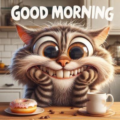 Good Morning Funny Face Grinning Big Eyed Cat In 2024 Good Morning