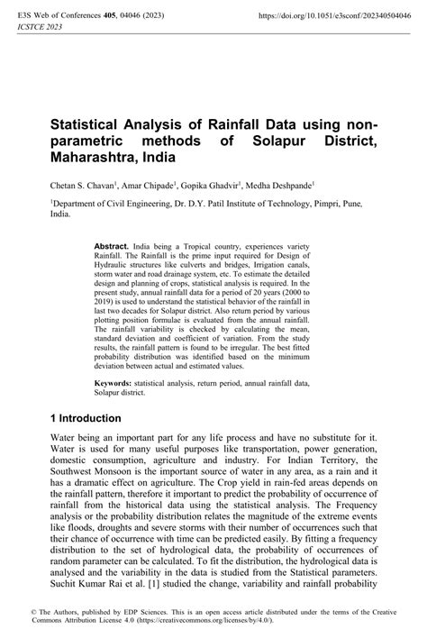 Pdf Statistical Analysis Of Rainfall Data Using Non Parametric