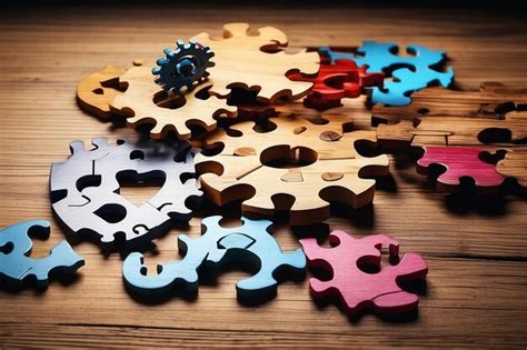 Premium Photo Solving The Problem Concept Puzzles And Cogwheels Wooden Gears Under The Puzzle