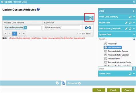 Example Configure The Update Process Data Activity