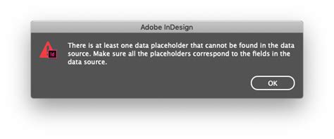 Solved Placeholder Error Message With Indesign Data Merge Adobe