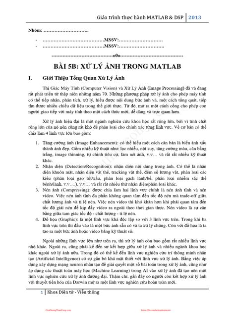Matlab Bai 5b Ly Thuyet [] Pdf
