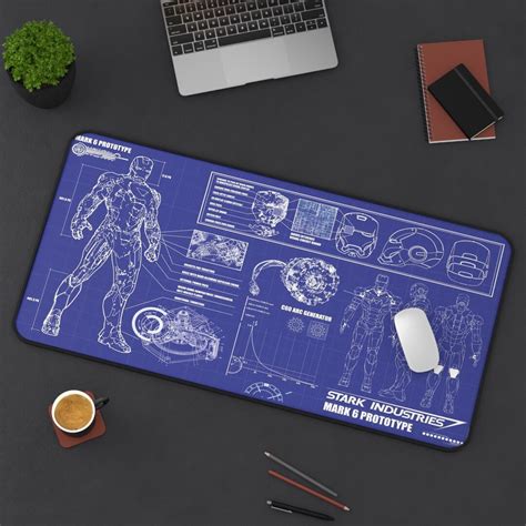 Iron Man Mark 6 Prototype Blueprint Desk Mat Ideal For Marvel Fans