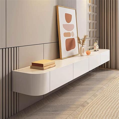Mueble De Tv Flotante Blanco Montado En La Pared Para Sala De Estar