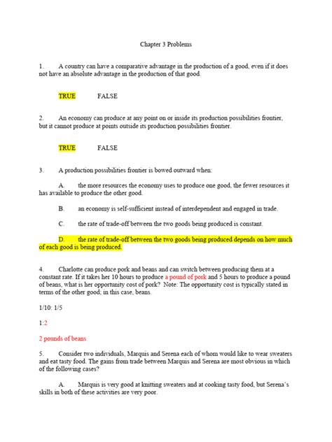 Chapter 3 Problems Pdf Trade Economics