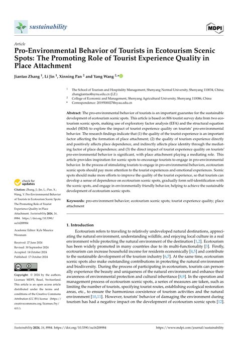 Pdf Pro Environmental Behavior Of Tourists In Ecotourism Scenic Spots The Promoting Role Of