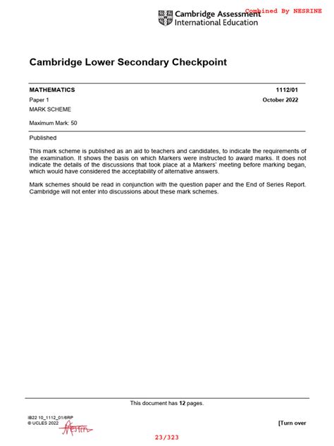 Cambridge Checkpoint Oct 22 Marking Scheme Pdf