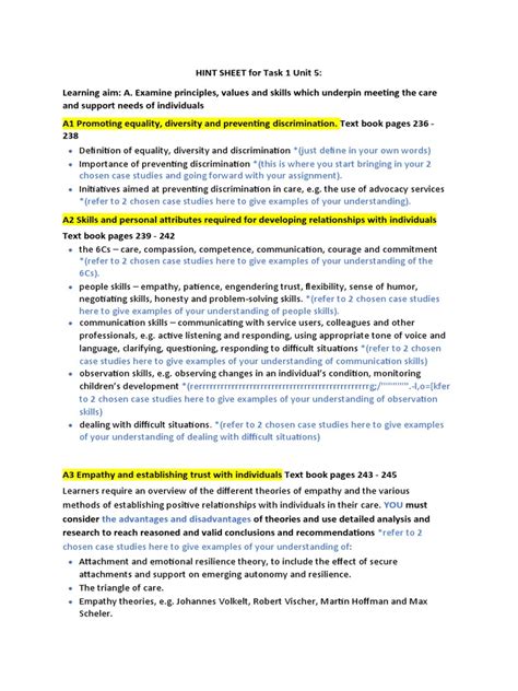 U5 Task 1 Hint Sheet Pdf Communication National Health Service