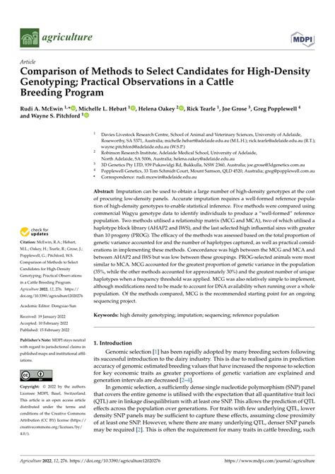 Pdf Comparison Of Methods To Select Candidates For High Density Genotyping Practical