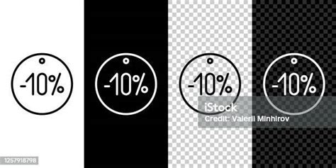 설정 라인 10 할인 태그 아이콘 은 흑백 배경에 격리 쇼핑 태그 기호입니다 특별 오퍼 사인 할인 쿠폰 기호 벡터 일러스트레이션 10에 대한 스톡 벡터 아트 및 기타 이미지