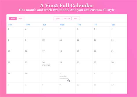 An Events Calendar For Vue2 Support Customize Event Items And Calendar