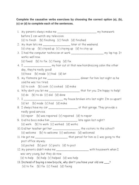 Causative Verbs Exercises Pdf