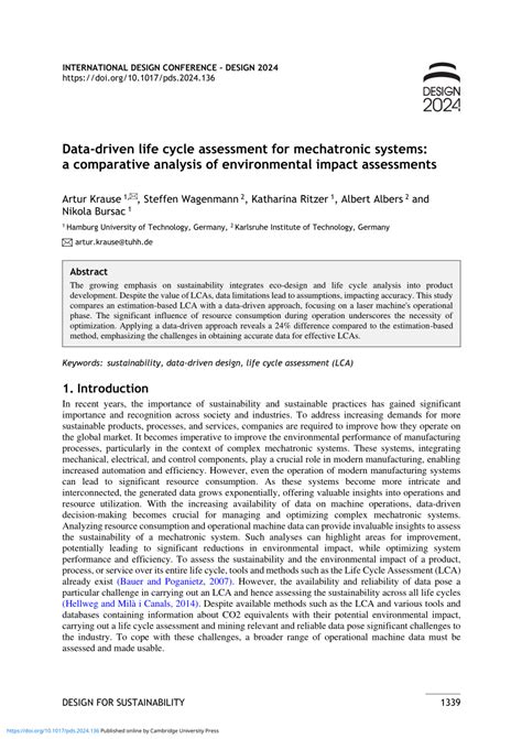 Pdf Data Driven Life Cycle Assessment For Mechatronic Systems A