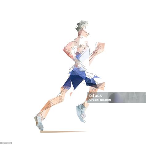 런닝 맨 추상적 낮은 다각형 벡터 일러스트레이션 선과 삼각형에서 기하학적 드로잉 달리다 남자에 대한 스톡 벡터 아트 및 기타