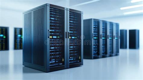 High Tech Server Setup With Multiple Racks Displaying Illuminated Servers In Modern Data Center