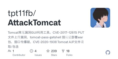 Github Tpt11fbattacktomcat Tomcat常见漏洞gui利用工具。cve 2017 12615 Put文件上传漏洞、tomcat Pass Getshell