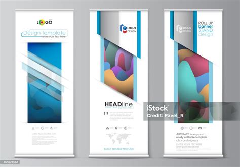 롤 배너 스탠드 평면 기하학적 스타일 템플릿 현대 비즈니스 개념 기업의 수직 벡터 전단지 플래그 레이아웃 화려한 디자인 패턴 추상적인 아름 다운 배경을 형성 하는 모양 배너