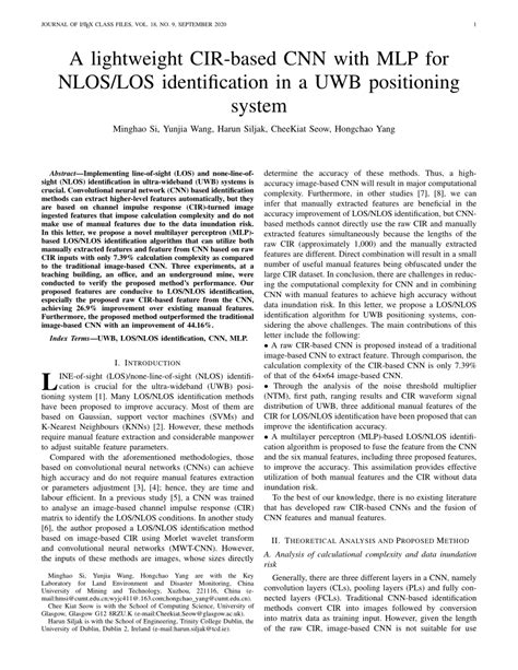 Pdf A Lightweight Cir Based Cnn With Mlp For Nlos Los Identification In A Uwb Positioning System
