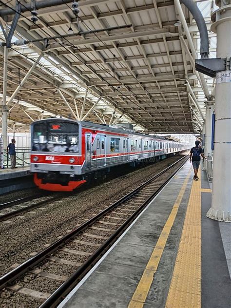 Close Up Of Commuter Line Train At Railway Station In Jakarta Editorial