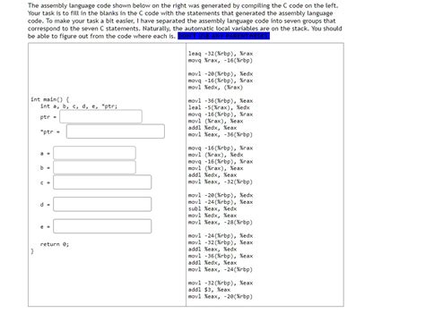 Solved The Assembly Language Code Shown Below On The Right Was