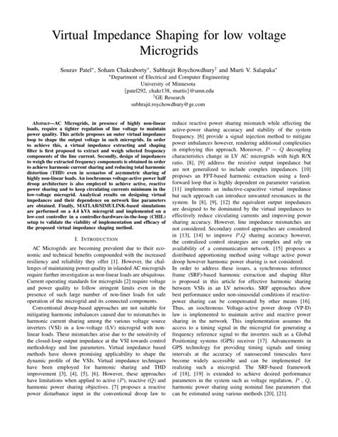Pdf Virtual Impedance Shaping For Low Voltage Microgrids