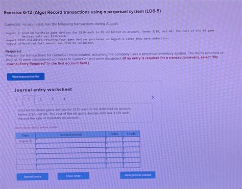Solved Exercise 6−12 Algo Record Transactions Using A