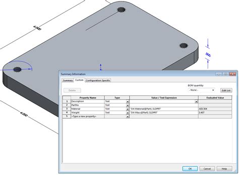 Parametric Dimensions In SOLIDWORKS Using Custom Properties Computer Aided Technology