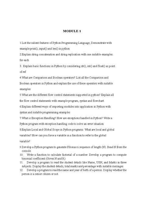 Mod 1 Qb They Are The Assignment Questions Module 1 1 The Salient Features Of Python