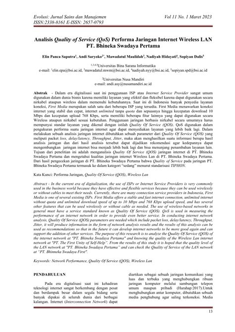 Pdf Analisis Quality Of Service Qos Performa Jaringan Internet Wireless Lan Pt Bhineka